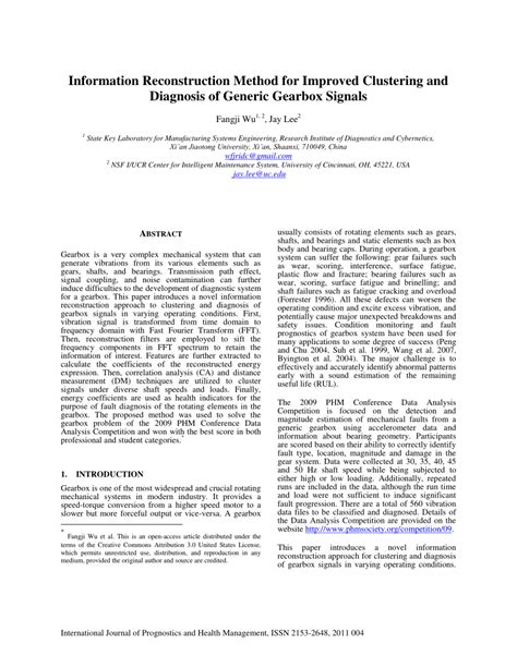 Pdf Information Reconstruction Method For Improved Clustering And Diagnosis Of Generic Gearbox