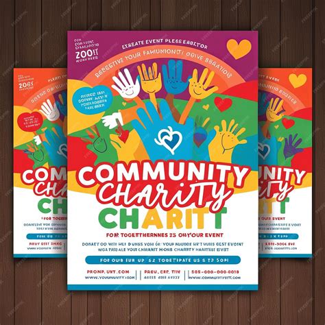 Community Charity Event Poster Design With Hands And Heart Illustration