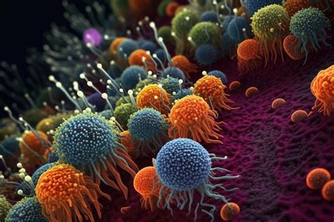 Premium Ai Image A Background With A Macro Shot Of Various Microbes Virus Cells And Bacteria