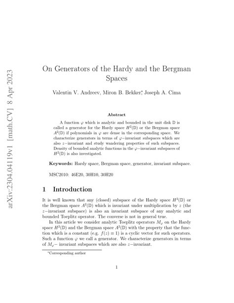 Pdf On Generators Of The Hardy And The Bergman Spaces