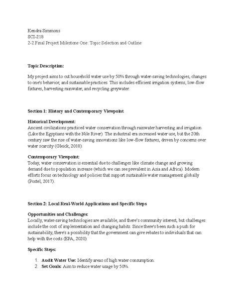 Sci 2 2 Final Project Milestone 1 Water Conservation Topic Outline