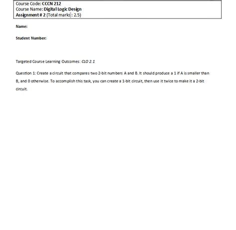 Solved Course Code Cccn 212 Course Name Digital Logic