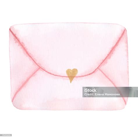 흰색 배경에 고립 된 금색 하트로 봉인 된 분홍색 봉투의 간단한 수채화 손 그림 발렌타인 데이 결혼식 장식 로맨스 인사말 인사말 카드 디자인에 대한 스톡 벡터 아트 및 기타