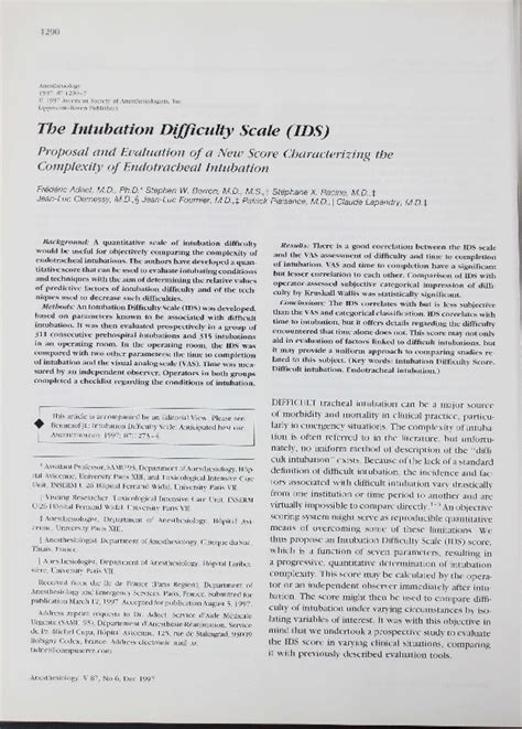 Pdf The Intubation Difficulty Scale Ids