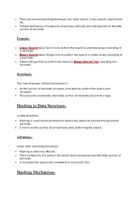 Hashing Techniques There Are Several Searching Techniques Like Linear Search Binary Search