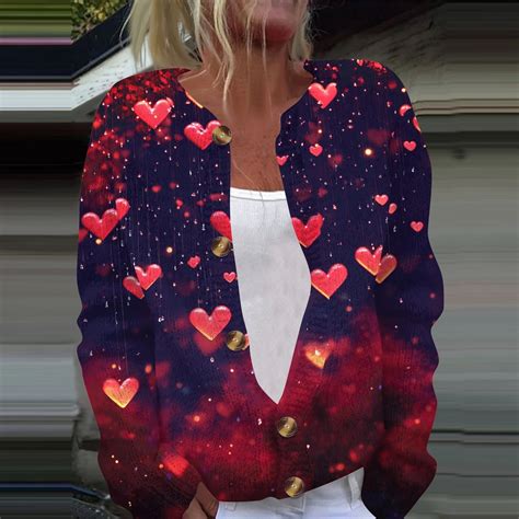 Yngkmea Heart Sweater For Women Plus Size Open Front Valentines Cardigan Sweater Love Heart