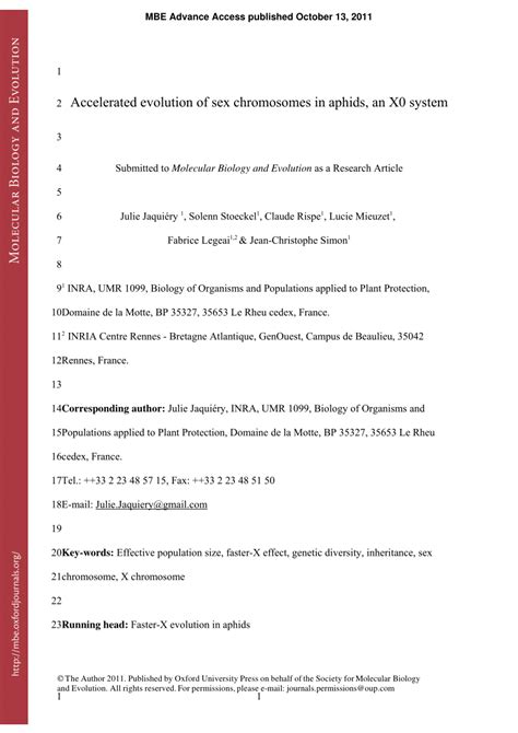 PDF Accelerated Evolution Of Sex Chromosomes In Aphids An X0 System