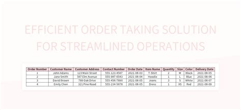 Efficient Order Taking Solution For Streamlined Operations Excel