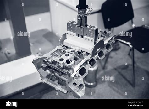 Steel Milling CNC Manufacturing Process Of Cylinder Block For Car Engine At Modern Factory Stock