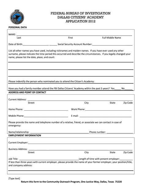 Tx Fbi Dallas Citizens Academy Application Form Fill Online Printable Fillable Blank