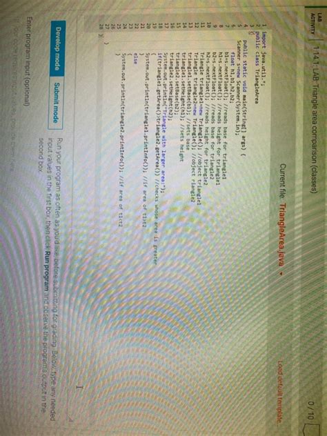 solved 1 14 lab triangle area comparison classes given