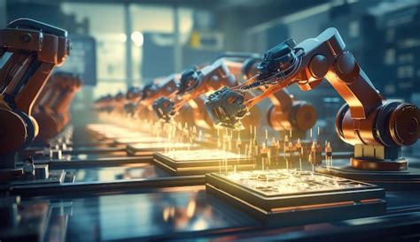Precision Robotics Transforming Electronics Production Premium Ai Generated Image