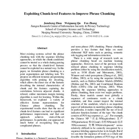 Exploiting Chunk Level Features To Improve Phrase Chunking Acl Anthology