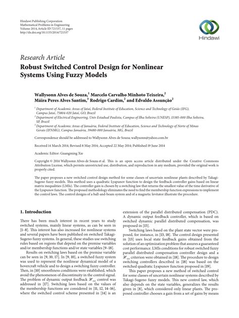 Pdf Robust Switched Control Design For Nonlinear Systems Using Fuzzy Models