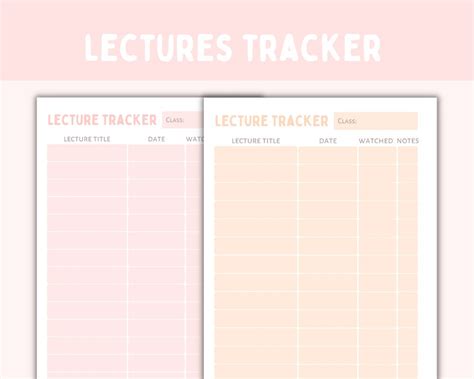 Online Lecture Tracker Study Template Digital Study Resources Printable