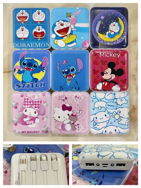 แบตสำรองลายการ์ตูนน่ารัก 30000 Mah ชาร์จเร็ว 2 1a 2 Usb พร้อมสายชาร์จในตัว 3 สาย A08 Myhappyphones