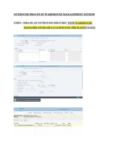 Step1 Create An Outbound Delivery With Warehouse Managed Storage Location For The Plant Vl01n