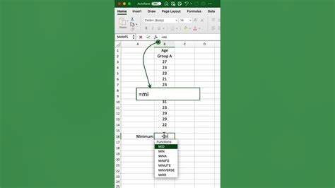 Excelfunctions Use The Function Min To Find The Smallest Value From A