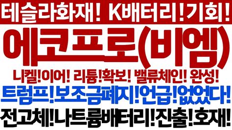 에코프로에코프로비엠테슬라화재호재다니켈리튬확보트럼프보조금폐지없다전고체나트륨배터리진출악재끝장기상승나온다 Youtube