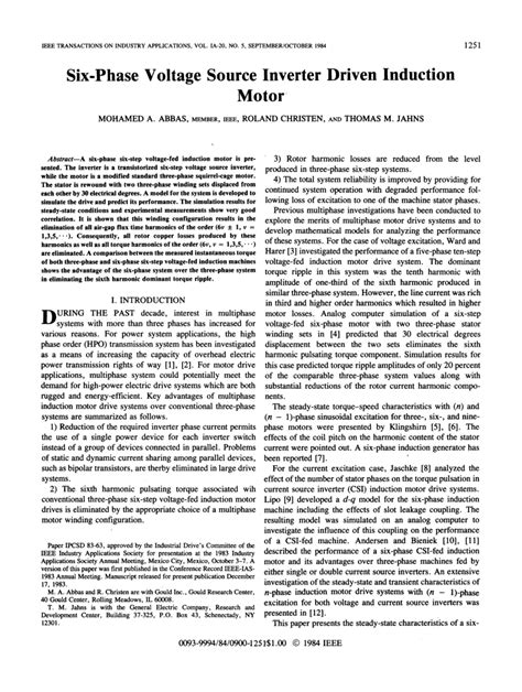 Pdf Six Phase Voltage Source Inverter Driven Induction Motor