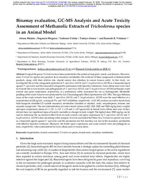 Pdf Bioassay Evaluation Gc Ms Analysis And Acute Toxicity Assessment