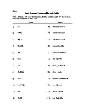 Ionic Nomenclature Worksheet With Key By MJ Worksheets Library Worksheets Library