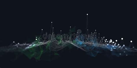 Abstract Background Noisy Graph In Chaotic Lines From Dots On Dark Interlacement Technology