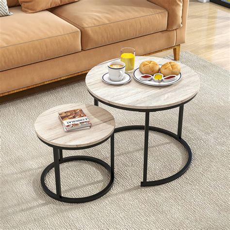 Round Coffee Table Set Of 2 For Living Room Black Small Coffee Table