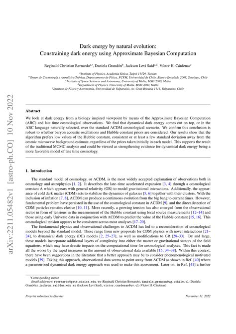 Pdf Dark Energy By Natural Evolution Constraining Dark Energy Using Approximate Bayesian