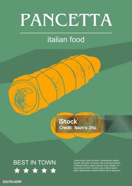 이탈리아 음식 세트 벡터 일러스트 레이 션입니다 판체타가 새겨져 있고 전통 요리의 묶음 수 제 및 레스토랑 저녁 식사 요리와 이탈리아 요리의 소스 요리 가공육에 대한 스톡