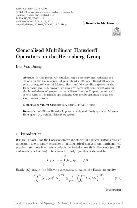 Generalized Multilinear Hausdorff Operators On The Heisenberg Group Request Pdf