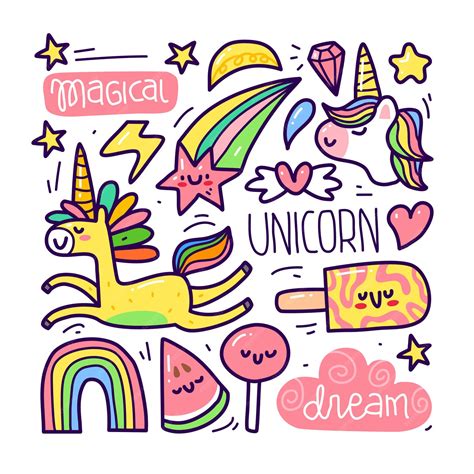 Premium Vector Doodle Collection Set Of Unicorn And Element