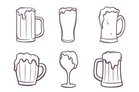 Premium Vector Set Of Hand Drawn Beer Glasses Doodle Illustration