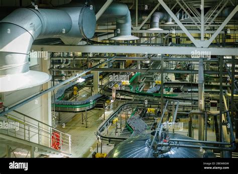 Modern Automated Beer Bottling Production Line Beer Bottles Moving On Conveyor Stock Photo Alamy