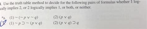 Solved Log Use The Truth Table Method To Decide For The Chegg Com
