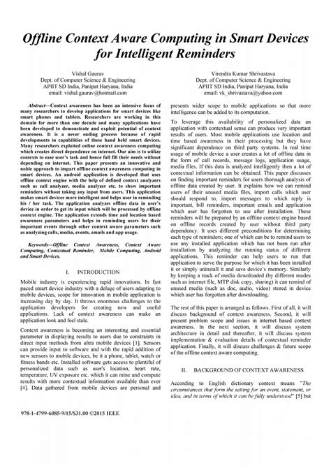 Pdf Offline Context Aware Computing In Smart Devices For Intelligent Reminders