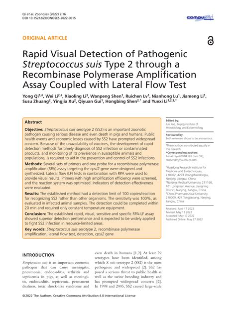 Pdf Rapid Visual Detection Of Pathogenic Streptococcus Suis Type 2
