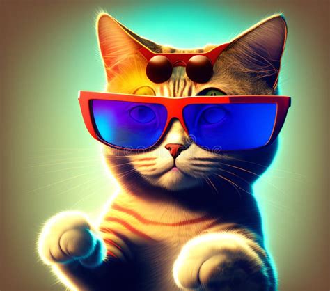 Cool Dancing Cat With Sunglasses Generative Ai Illustration Stock