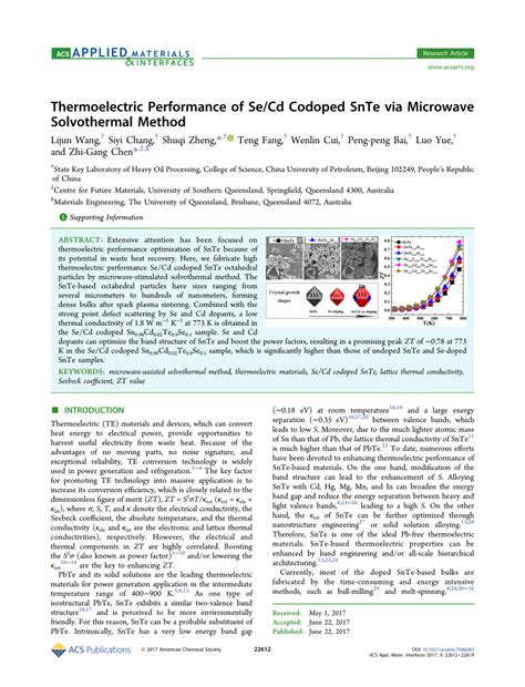 Pdf Thermoelectric Performance Of Secd Co Doped Snte Via Microwave Solvothermal Method