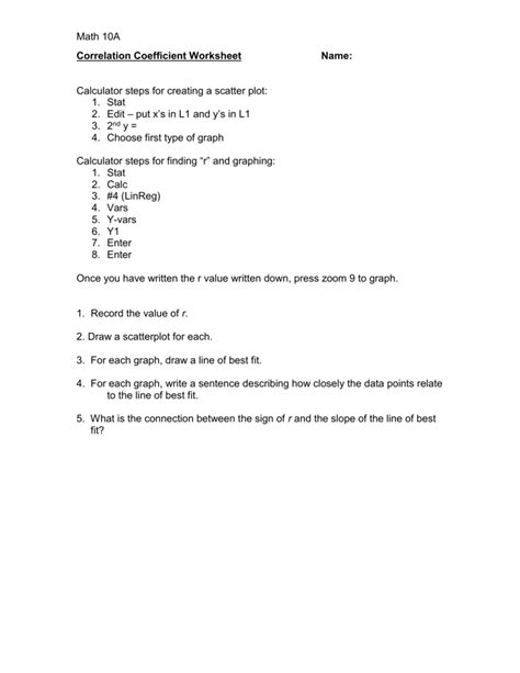 Correlation Coefficient Worksheet Db Excel Com