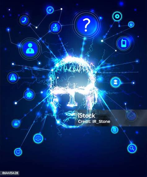 인간의 얼굴 전기 충격 효과의 고 비즈니스 통신 아이콘으로 둘러싸여 미래 개념의 네트워크입니다 계획에 대한 스톡 벡터 아트 및 기타 이미지 Istock