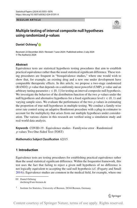 Pdf Multiple Testing Of Interval Composite Null Hypotheses Using Randomized P Values