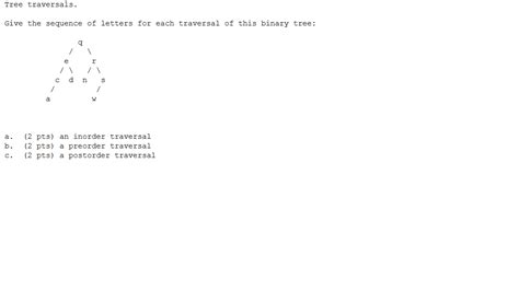 Solved Tree Traversals Give The Sequence Of Letters For