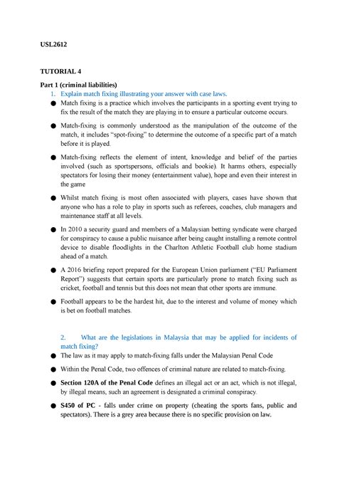 Tutorial 3 Criminal Civil Liabilities Usl Tutorial 4 Part 1 Criminal Liabilities 1