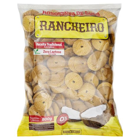 Biscoito Rosquinha Vegano Coco Zero Lactose Rancheiro Pacote 800g
