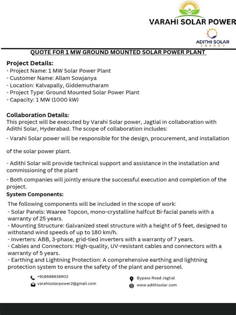 1mw Solar Power System Quotation Pdf Electrical Engineering