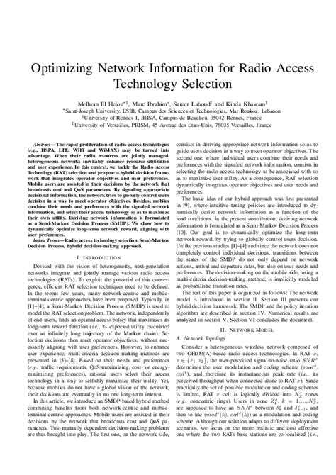 Pdf Optimizing Network Information For Radio Access Technology Selection