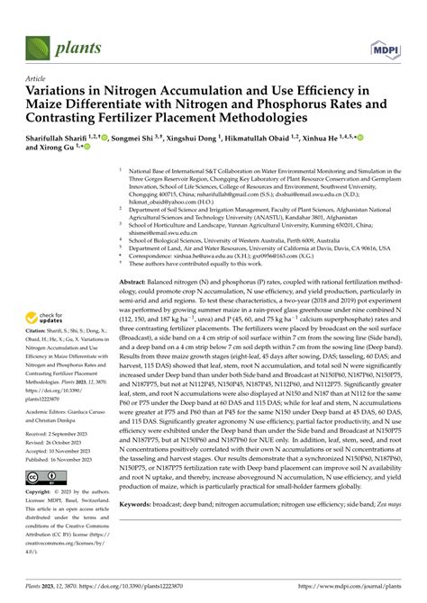 Pdf Variations In Nitrogen Accumulation And Use Efficiency In Maize
