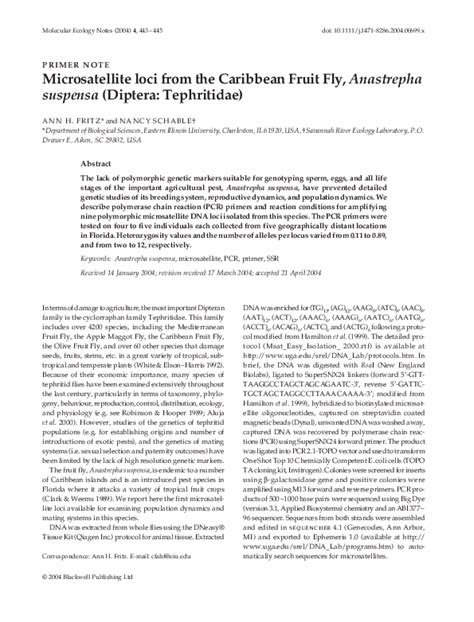 Pdf Microsatellite Loci From The Caribbean Fruit Fly Anastrepha Suspensa Diptera Tephritidae