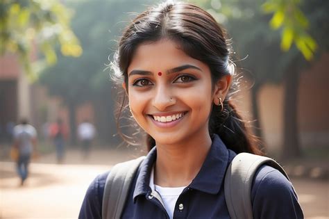 Una Joven Universitaria India Sonriendo Foto Premium